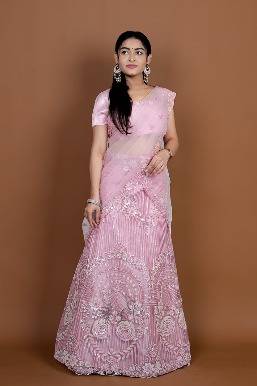 Baby pink net half saree – Siri.Fashion