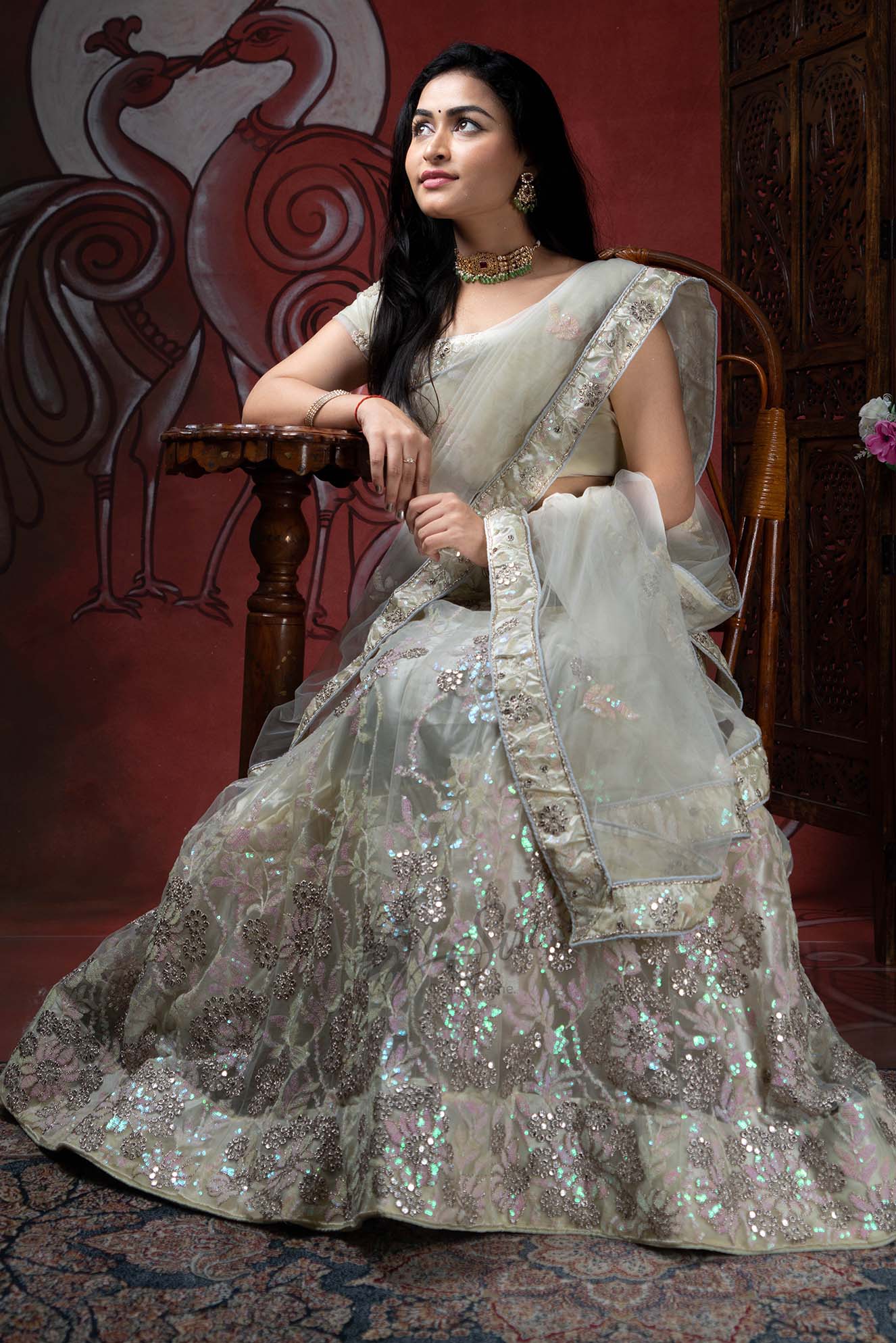 Cream Colour Net Half Saree – Siri.Fashion